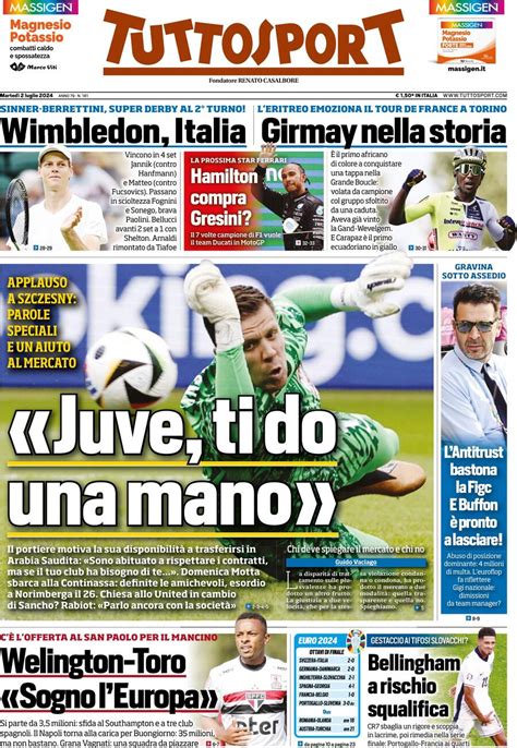 Prima Pagina Tuttosport Szczesny Juventus Ti Do Una Mano