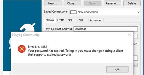 error 1820 hy000 your password has expired to log in you must
