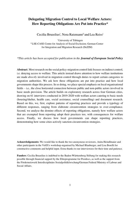 Pdf Delegating Migration Control To Local Welfare Actors How