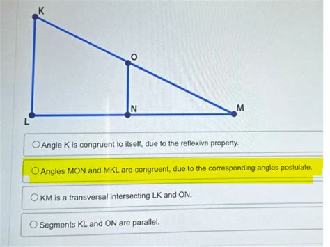 [solved] O Z O Angle K Is Congruent To Itself Due To The Reflexive
