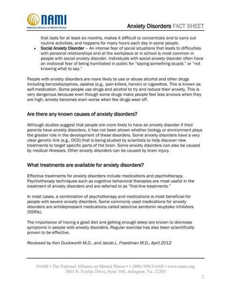 Anxiety Disorders Fact Sh