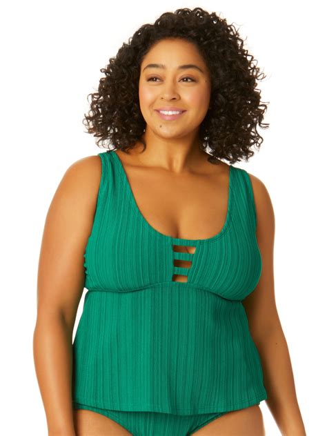 Time And Tru Womens Plus Size Ribbed Tankini Swim Top