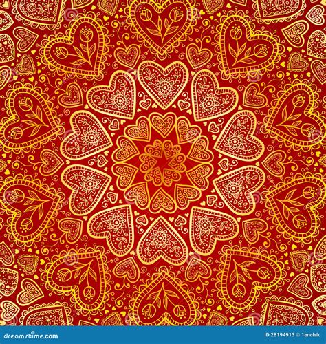 Ornamental Round Hearts Pattern In Indian Style Stock Vector