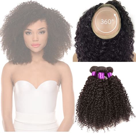 360° Lace Frontal Kinky Curly 3 Bundles 1b Sapphire Virgin Hair