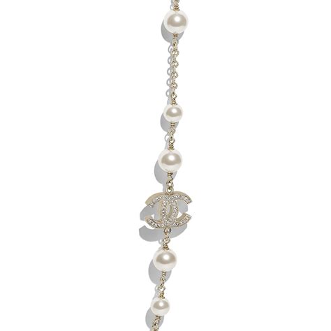 Metal Glass Pearls Strass Gold Pearly White Crystal Long Necklace