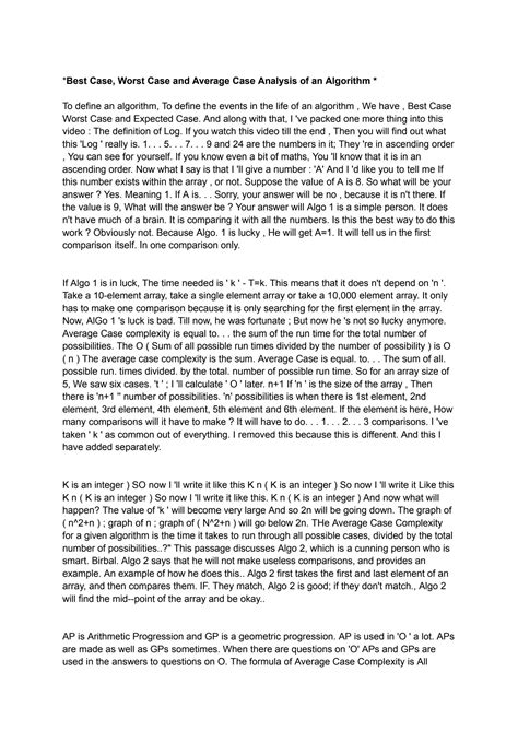 Solution Best Case Worst Case And Average Case Analysis Of An