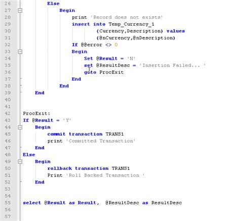 sharing how to create an stored procedure with commit or rollback