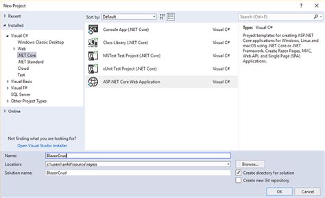 asp core crud using blazor and entity framework core