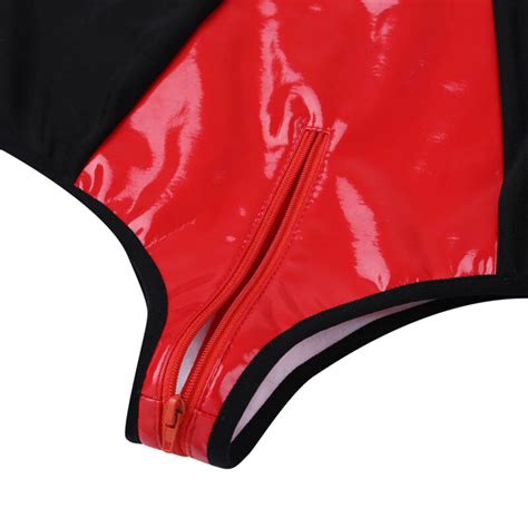 Latex Damen Leder High Waist Zipper Crotch Unterwäsche Miederhose Slip