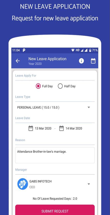 leave application android source code by gabsinfotech codester