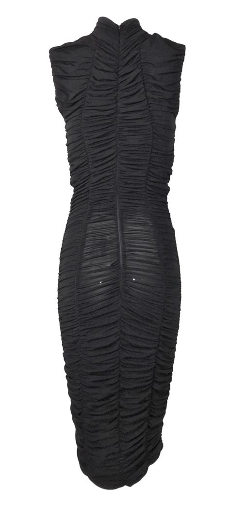 Nwt F W 1995 Dolce And Gabbana Semi Sheer Black Ruched Wiggle Pin Up