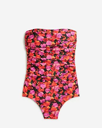 J Crew Ruched Bandeau One Piece Swimsuit In Pansy Floral For Women