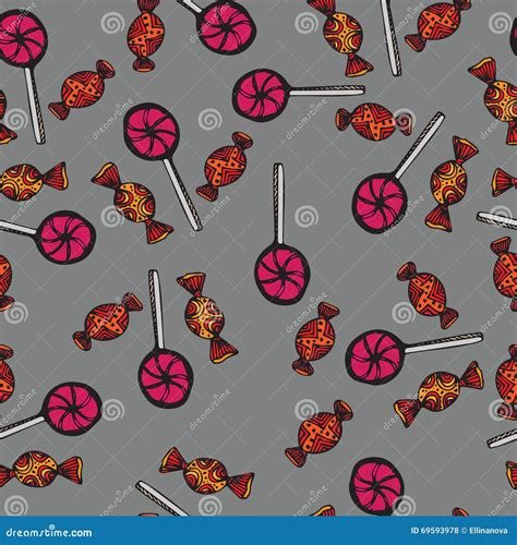 Seamless Pattern With Hand Drawn Candies Stock Vector Illustration Of