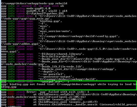 node js binding gyp not found c xampp htdocs webapp
