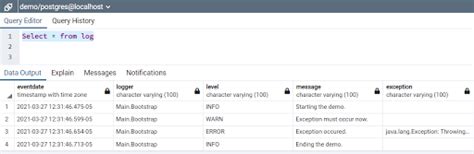 ishare storing application logs into postgresql database using log4j2