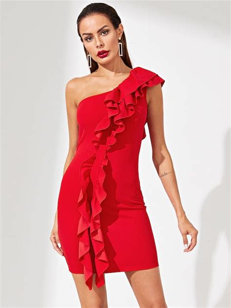 Shein Ruffle Trim One Shoulder Dress Dresses One Shoulder Dress