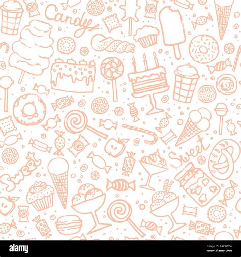 Doodle Candy Background Seamless Pattern With Candies Cakes Sweets