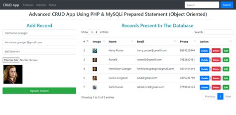 crud application using php mysqli prepared statement