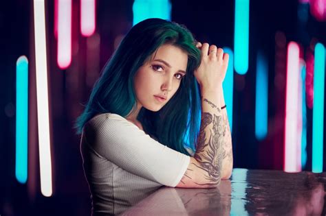 Wallpaper Women Dyed Hair Tattoo Face Portrait Pierced Nose