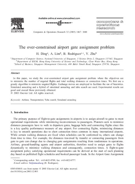 pdf the over constrained airport gate assignment problem andrew lim