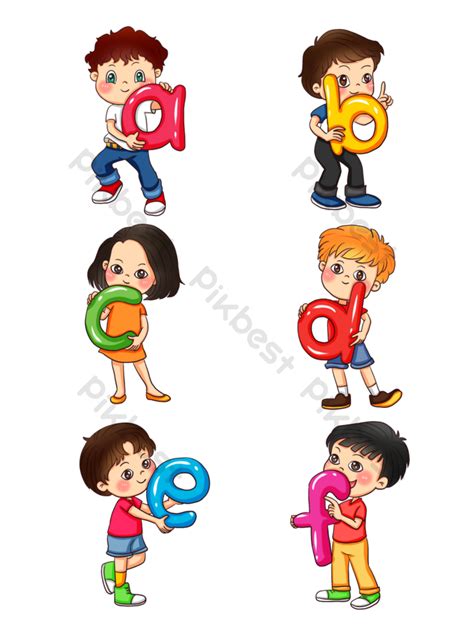 การ์ตูนเด็กน่ารักภาษาอังกฤษ องค์ประกอบกราฟฟิก แบบ Psd ดาวน์โหลดฟรี