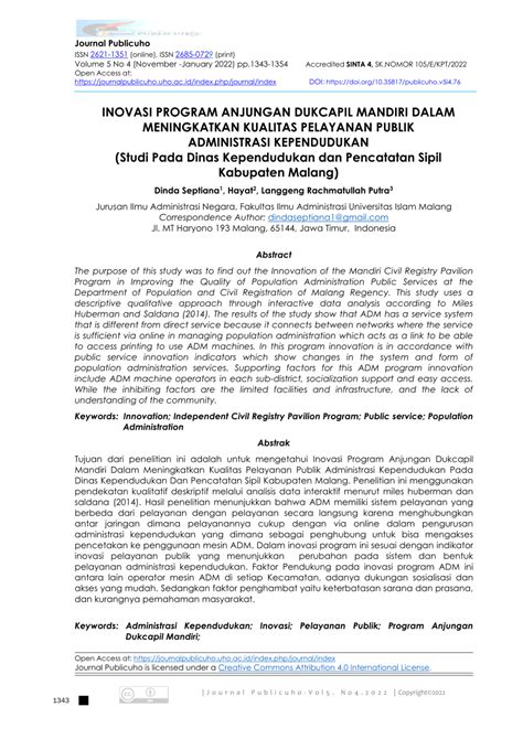 Pdf Inovasi Program Anjungan Dukcapil Mandiri Dalam Meningkatkan