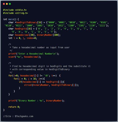 c program to convert hexadecimal number to binary number system btech