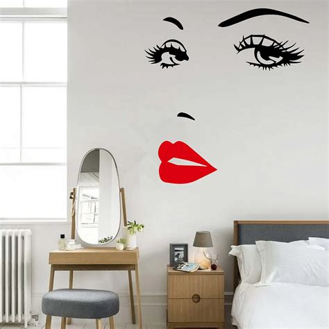 Eyes Lips Wall Sticker Girl Woman Face Make Up Fashion Wall Decal
