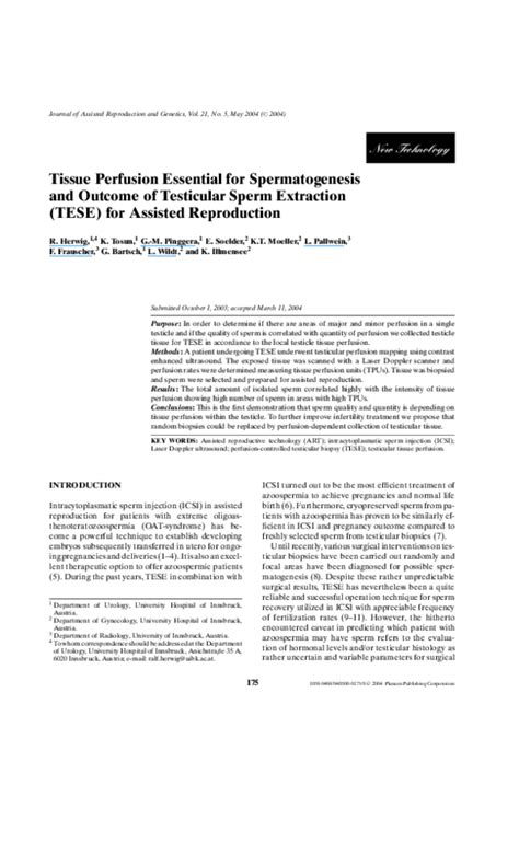 Pdf Tissue Perfusion Essential For Spermatogenesis And Outcome Of