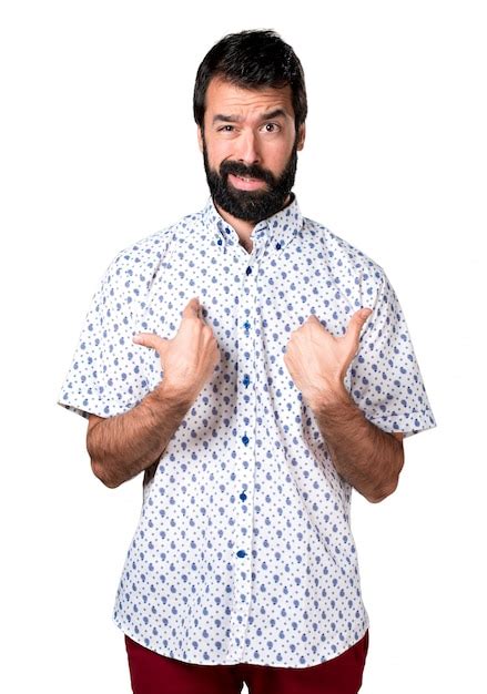 Free Photo Handsome Brunette Man With Beard Making Surprise Gesture