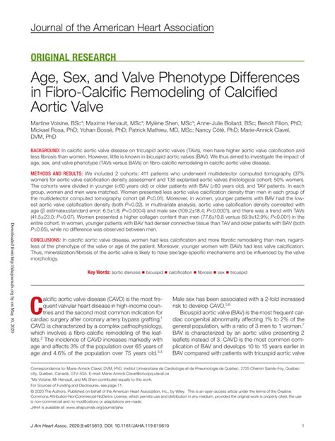 Pdf Age Sex And Valve Phenotype Differences In Fibro‐calcific