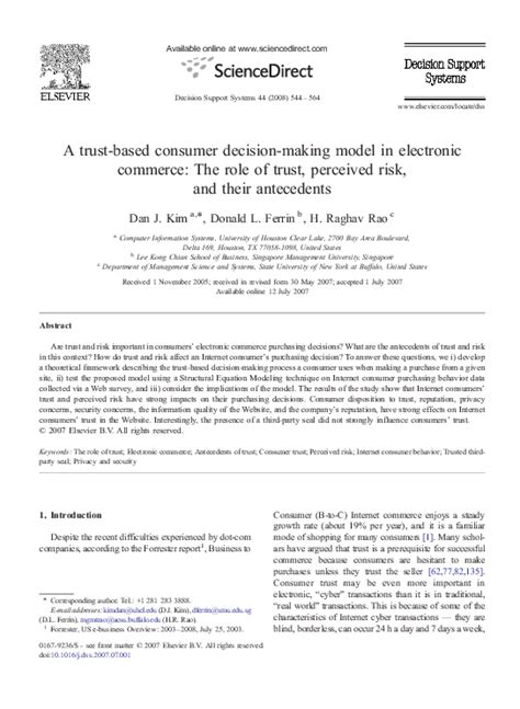 Pdf A Trust Based Consumer Decision Making Model In Electronic