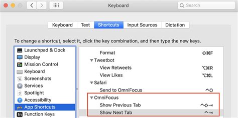 keyboard switching between tabs like safari omnifocus the omni