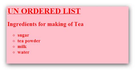 html example code for unordered list