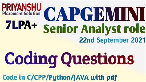 capgemini senior analyst role coding questions capgemini coding