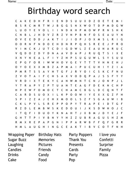 Birthday Word Search Wordmint