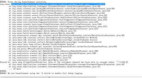 unable to build statement from token error during analysis