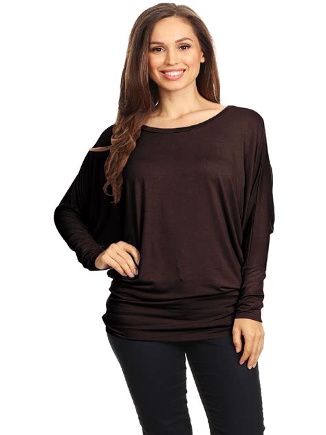 Womens Boat Neck 3 4 Dolman Sleeve Basic Top Regular And Plus Size Made