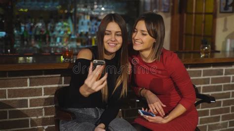 Two Beautiful Women Take A Selfie At The Bar Stock Video Video Of