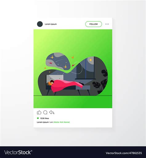 Cartoon Person Sleeping In Her Bedroom At Night Vector Image