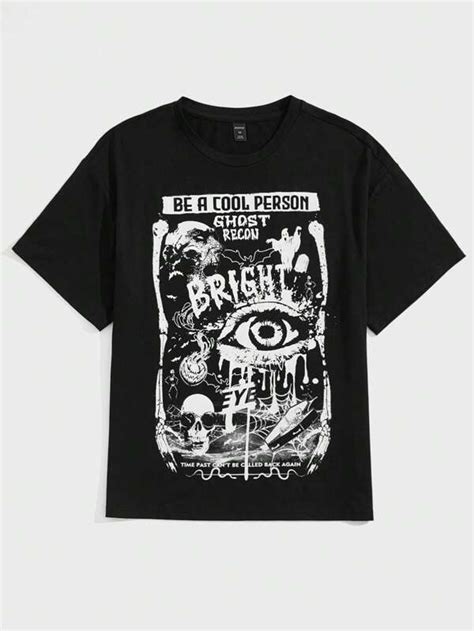 Romwe Hombres Camiseta Con Estampado De Letra Y Figura Moda De Mujer