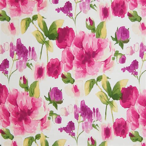 Raspberry Pink Floral Linen Upholstery Fabric
