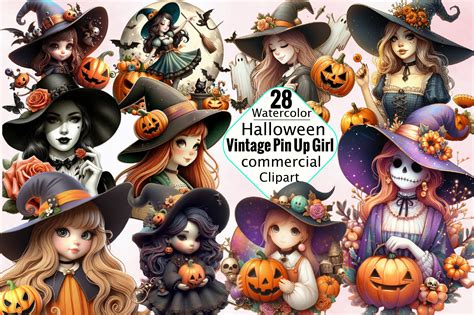 Vintage Pin Up Halloween Girl Clipart Graphic By Svgart · Creative Fabrica