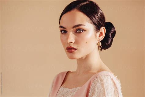 Beauty Portrait Of Attractive Brunette Woman With Classy Make Up By