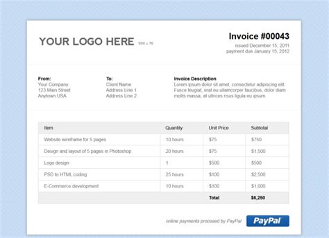 simple html invoice template ~ stationery templates on creative market