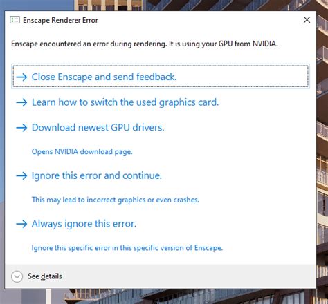rendering freezes upon taking screenshot enscape error gpu from