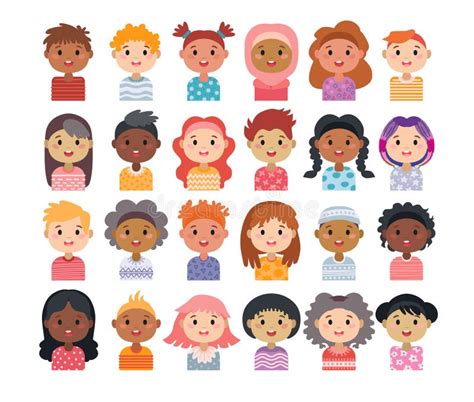 Conjunto De Avatares De Caracteres Filhos Crianças Ilustração Do Vetor
