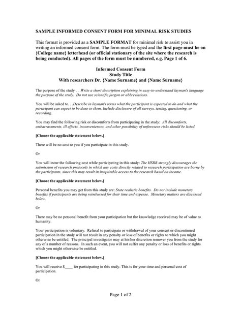 Sample Informed Consent Form In Word And Pdf Formats