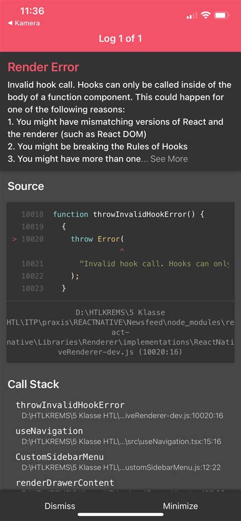 react native getting invalid hook call error when trying to us