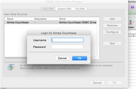using the couchbase odbc driver with microsoft excel the